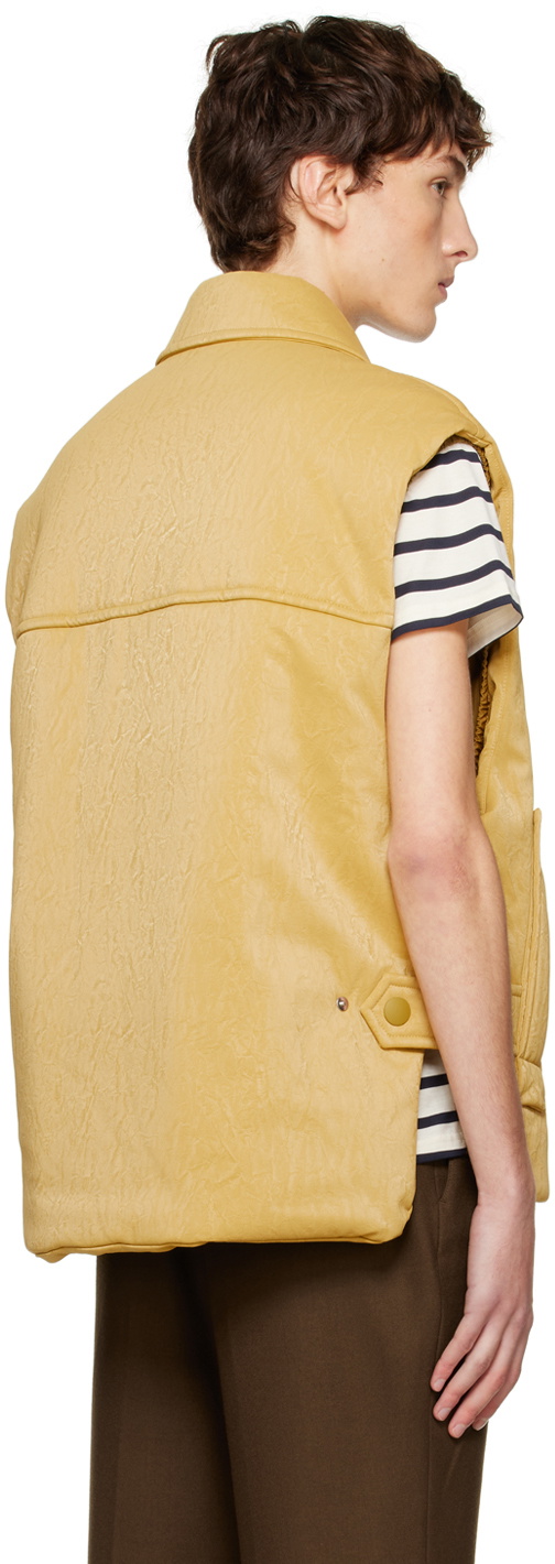Solid Homme Yellow Padded Faux-Leather Vest Solid Homme