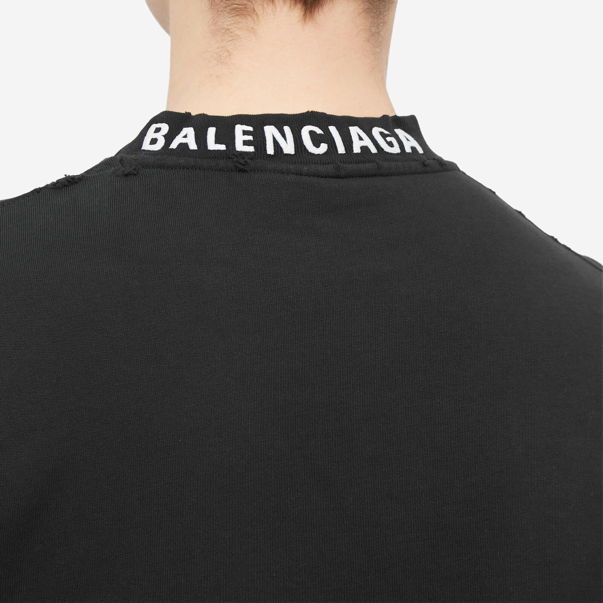 Balenciaga Men's Ribbed Crew Sweat in Washed Black/White Balenciaga