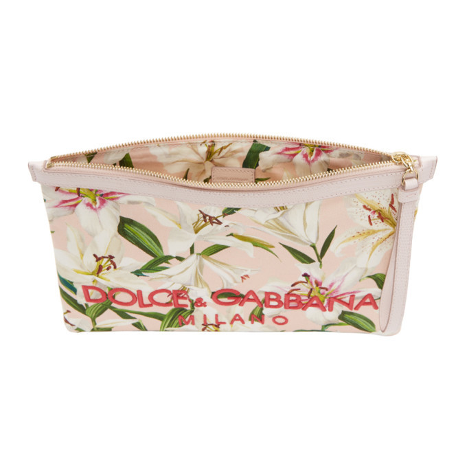 Dolce and Gabbana Pink Embroidered Lilium Pouch Dolce & Gabbana