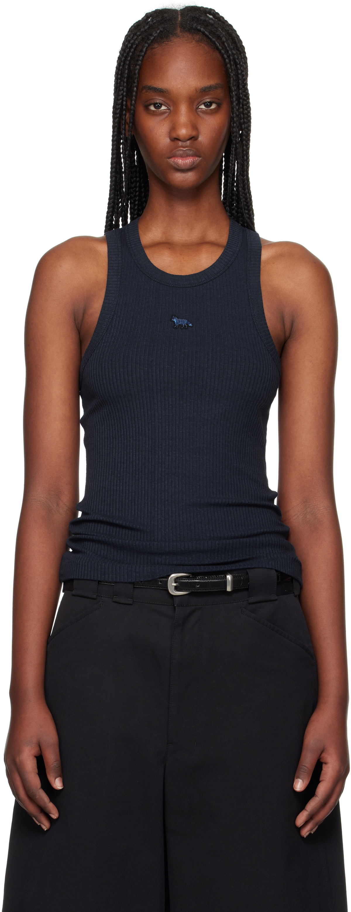 Maison Kitsuné Blue Baby Fox Patch Ribbed Tank Top Maison Kitsune
