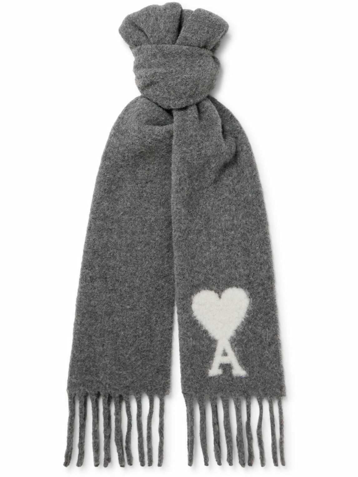 AMI PARIS - Fringed Logo-Intarsia Alpaca-Blend Scarf AMI