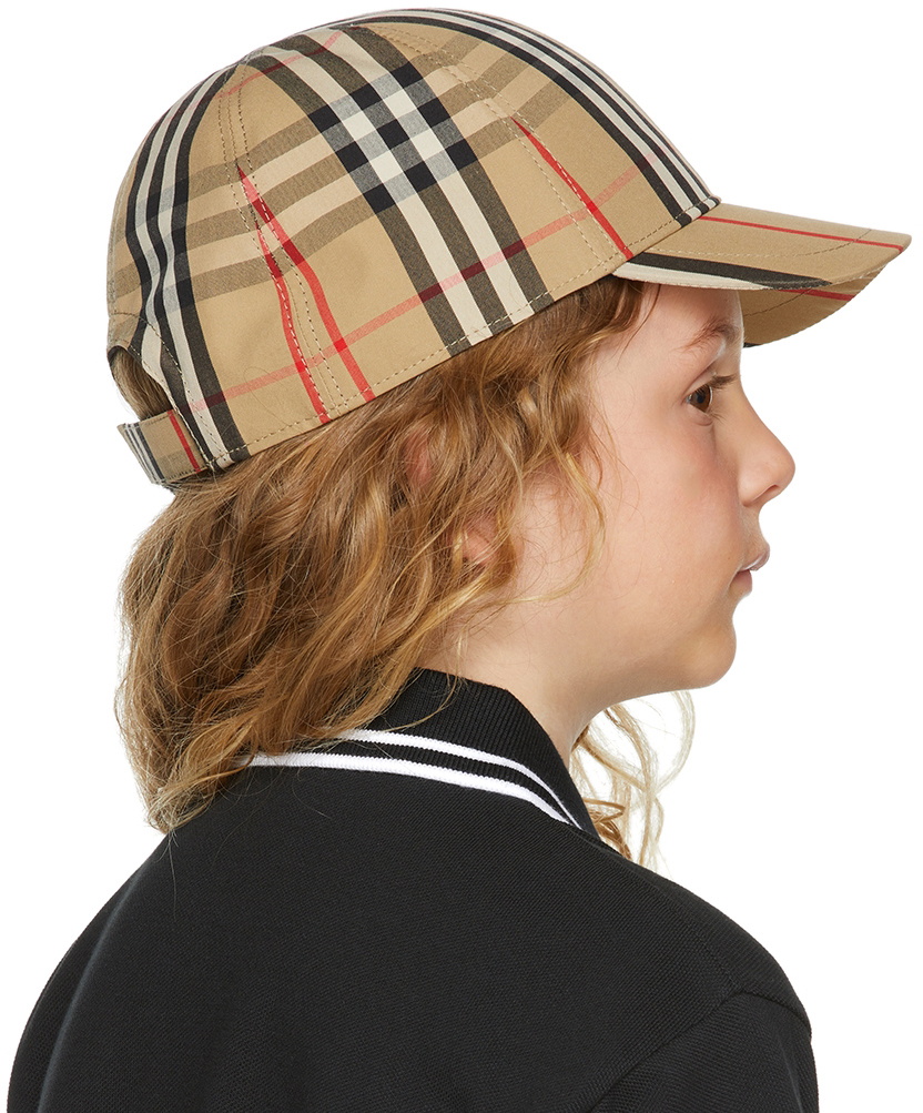 Burberry Kids Beige Vintage Check & Icon Stripe Cap Burberry