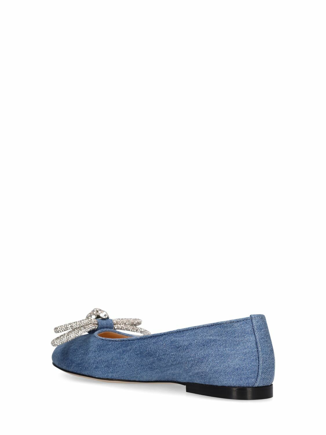 MACH & MACH - 10mm Double Bow Denim Flats MACH & MACH