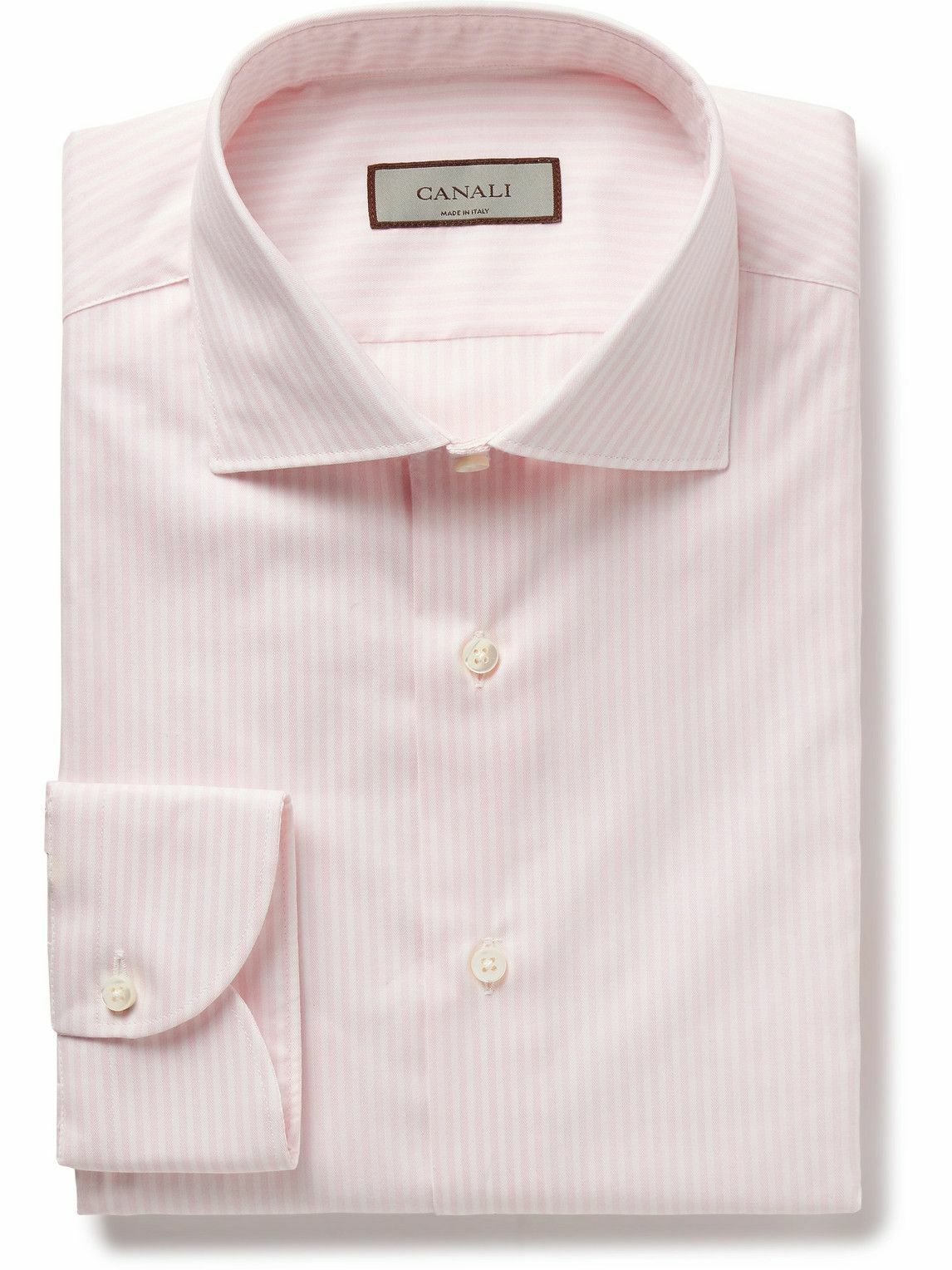 Canali - Slim-Fit Cutaway-Collar Striped Cotton-Twill Shirt - Pink Canali