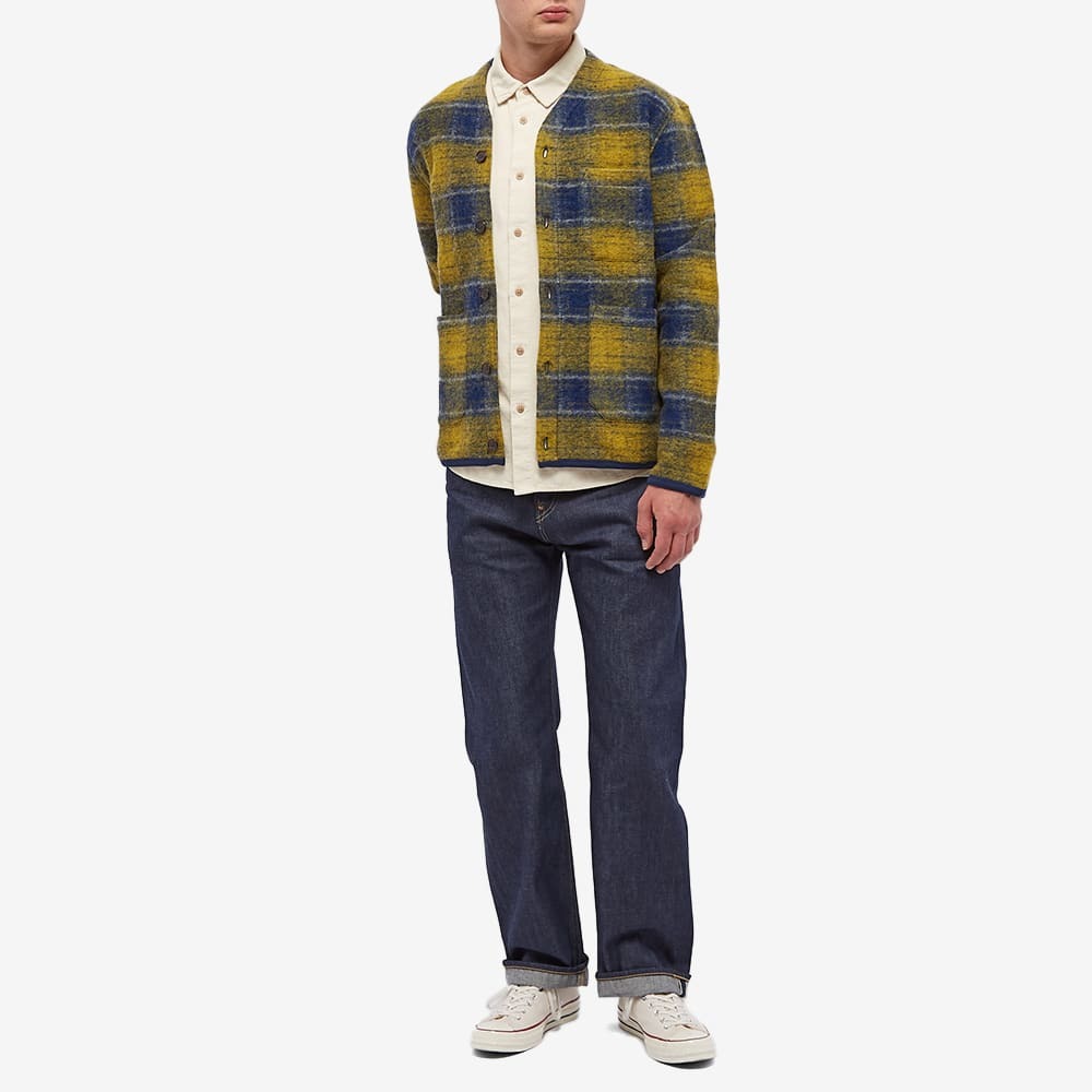 Universal Works Men's Check Wool Fleece Cardigan in Yellow/Blue ...