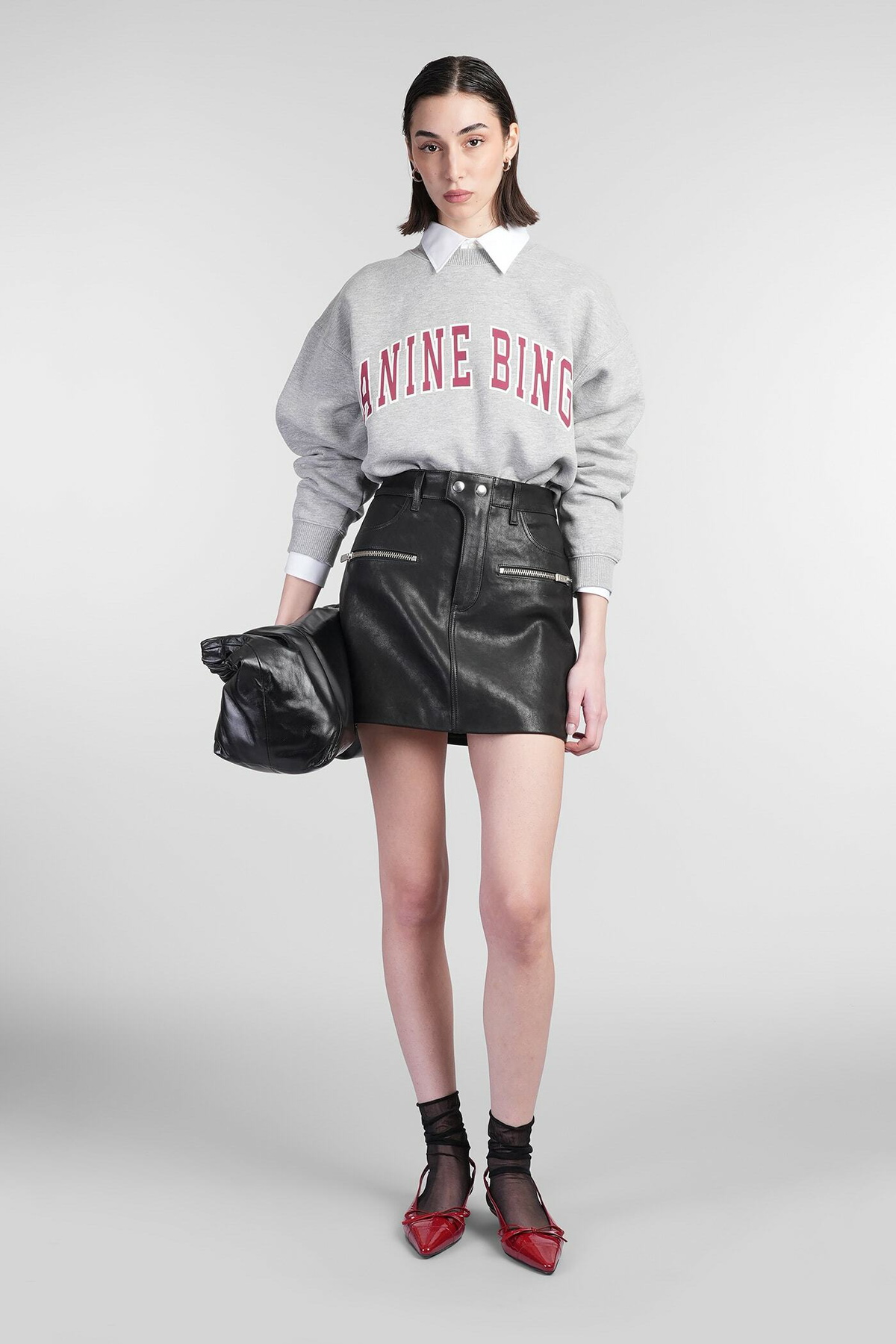 Anine Bing Steel Skirt In Black Leather ANINE BING