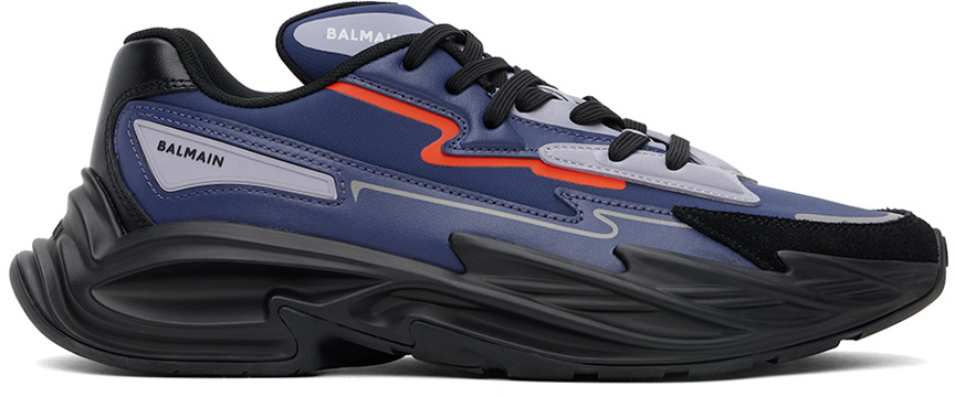 Balmain Black & Blue Run-Row Leather Sneakers Balmain