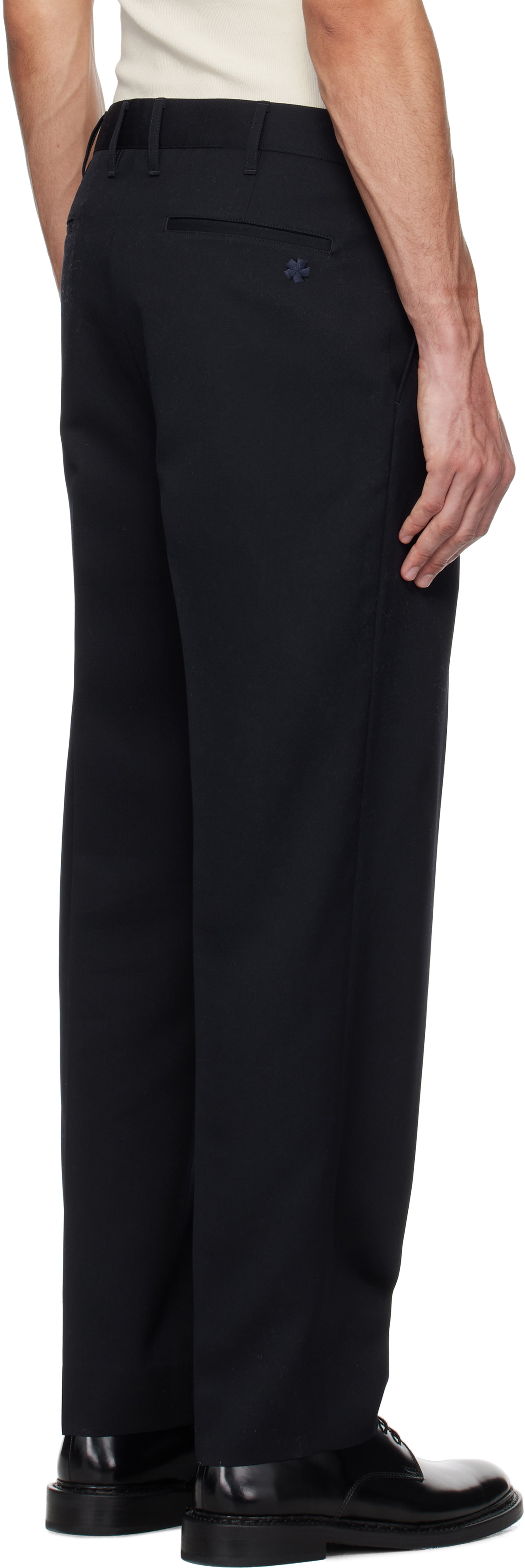 vowels Navy Embroidered-Logo Trousers