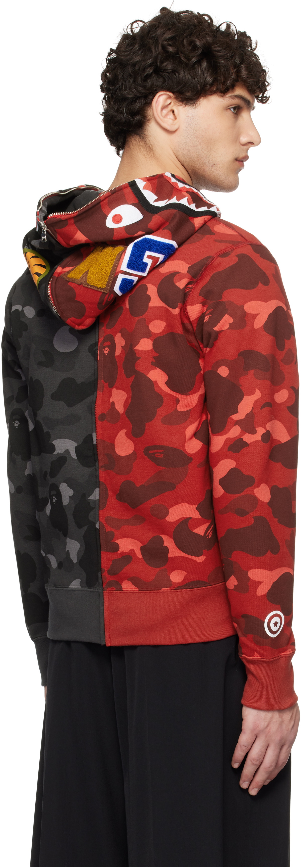 BAPE Red & Black Color Camo Separate Shark Full Zip Hoodie