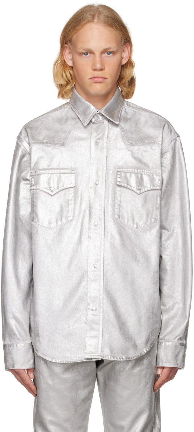 VTMNTS Silver Metallic Denim Shirt VTMNTS