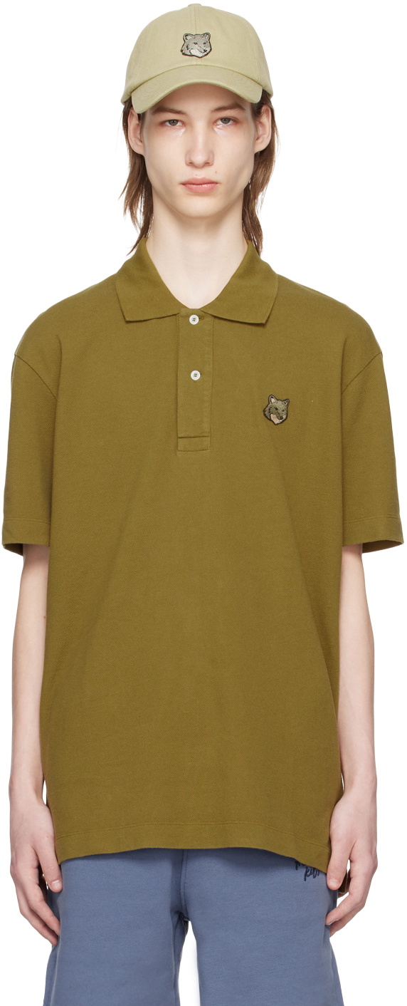 Maison Kitsuné Khaki Bold Fox Head Polo Maison Kitsune