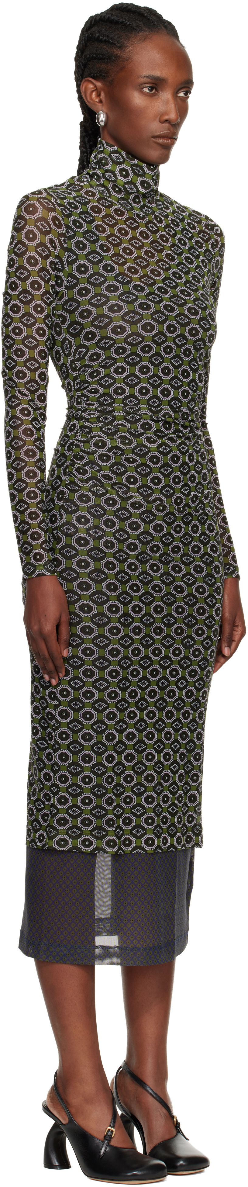 Dries Van Noten Green Transparent Mesh Midi Dress Dries Van Noten