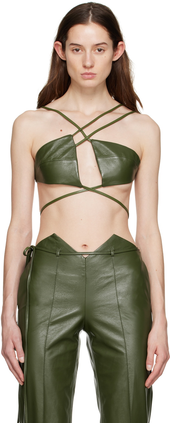 Aya Muse Green Montiva Faux-Leather Bra Aya Muse