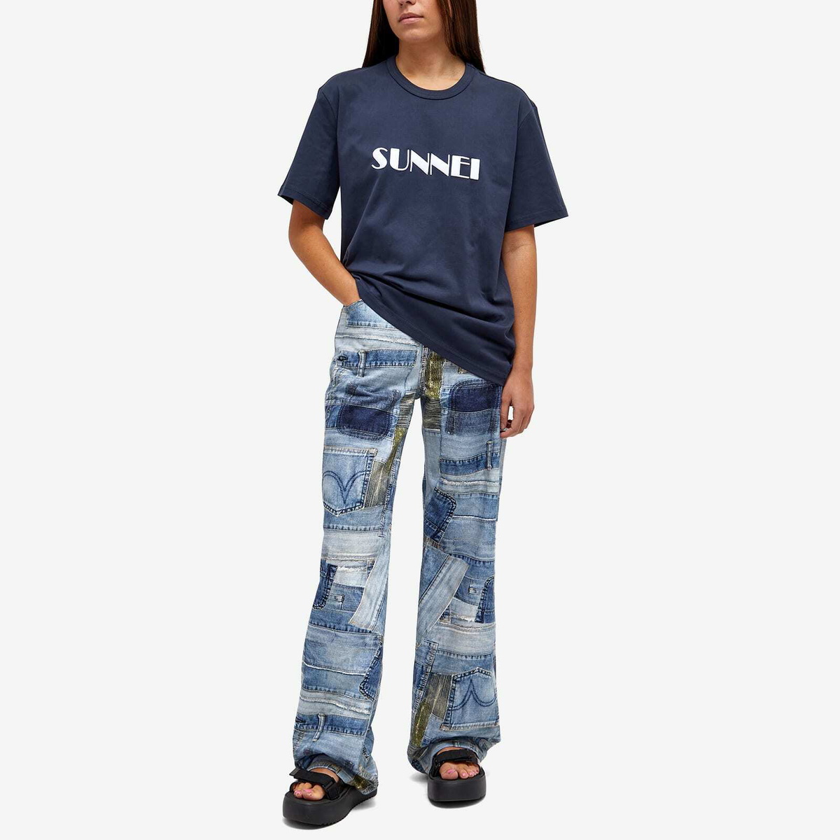 Sunnei Women's Big Logo Embroidered T-Shirt in Carbon Sunnei