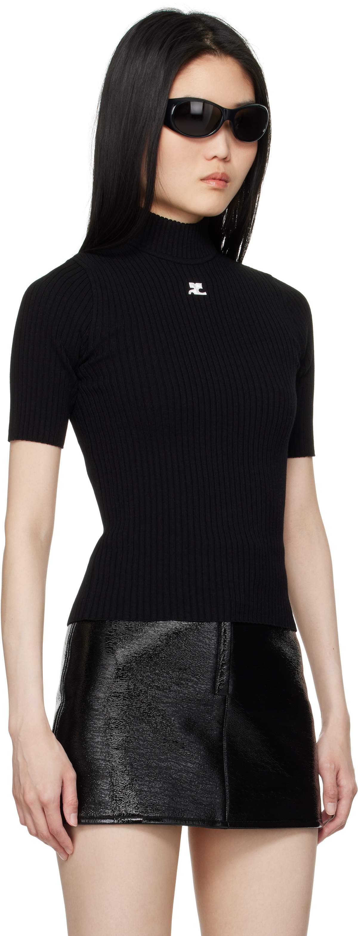 Courrèges Black Reedition Short Sleeves Rib Knit Sweater Courreges