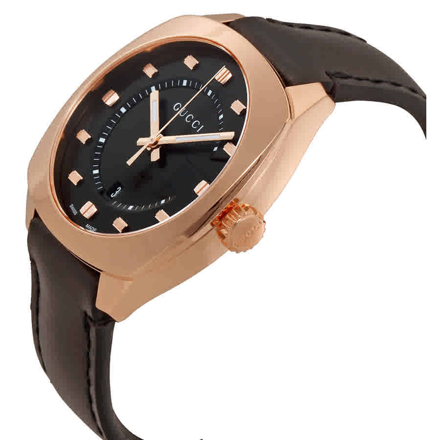 Gucci GG2570 Black Dial Rose Gold-tone Mens Watch YA142309 Gucci