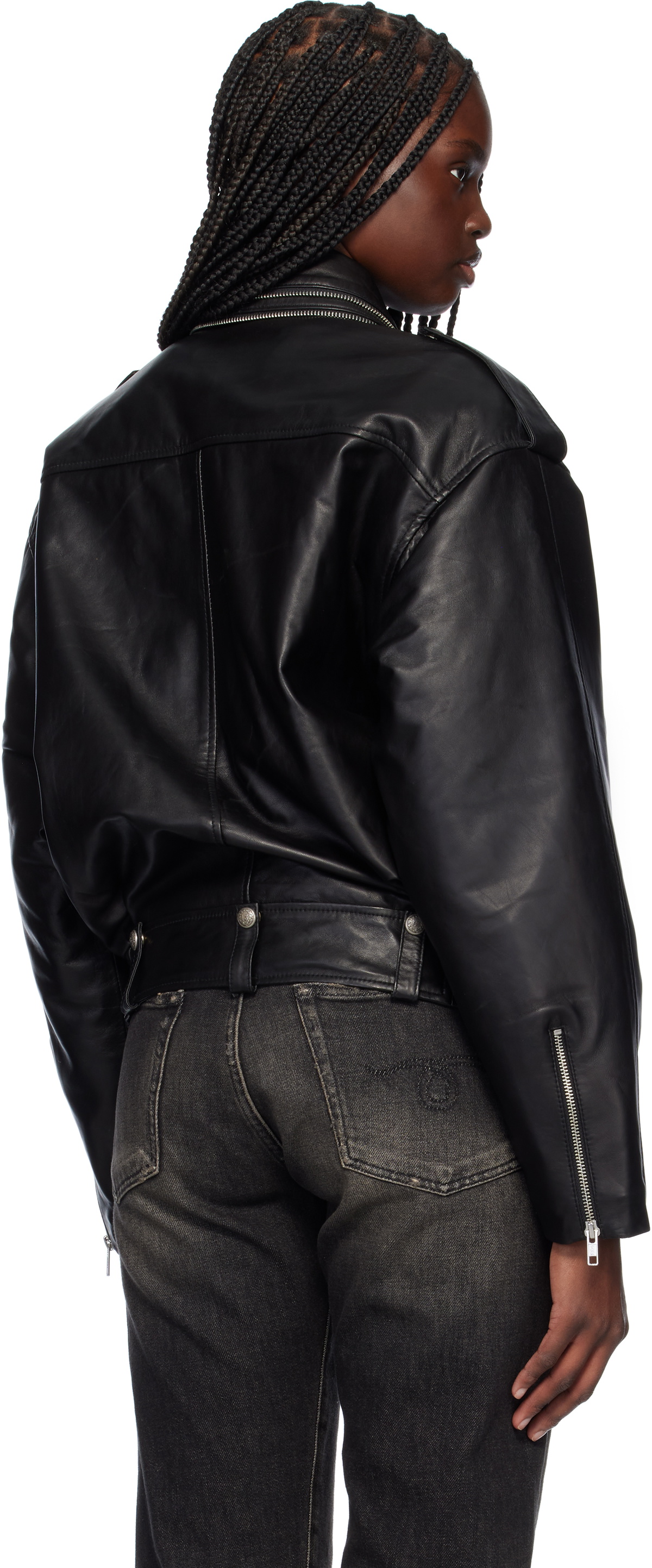 R13 Black Zip Collar Motorcycle Leather Jacket R13
