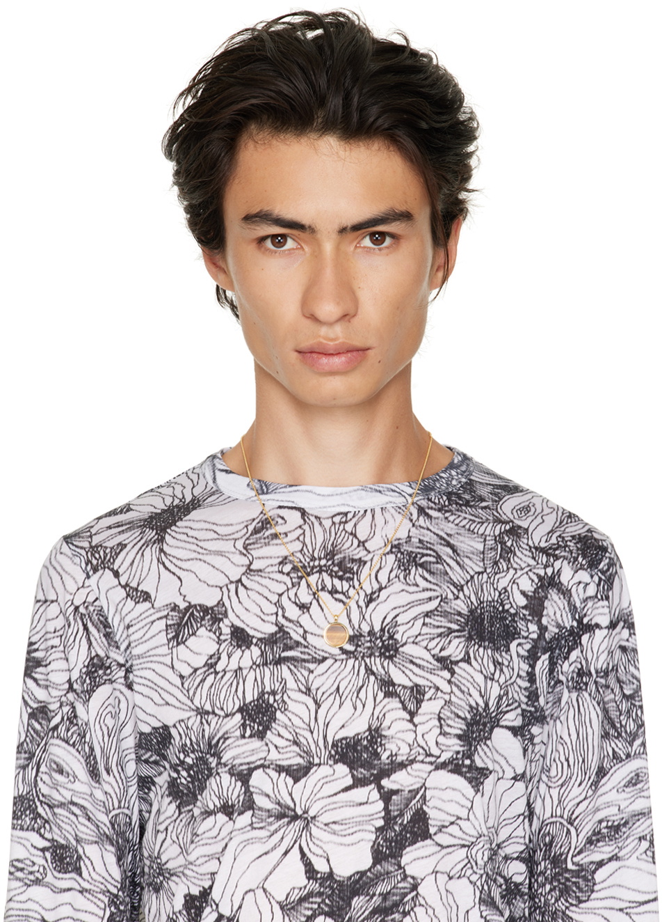 Tom Wood SSENSE Exclusive Gold & Onyx Round Pendant Necklace Tom Wood