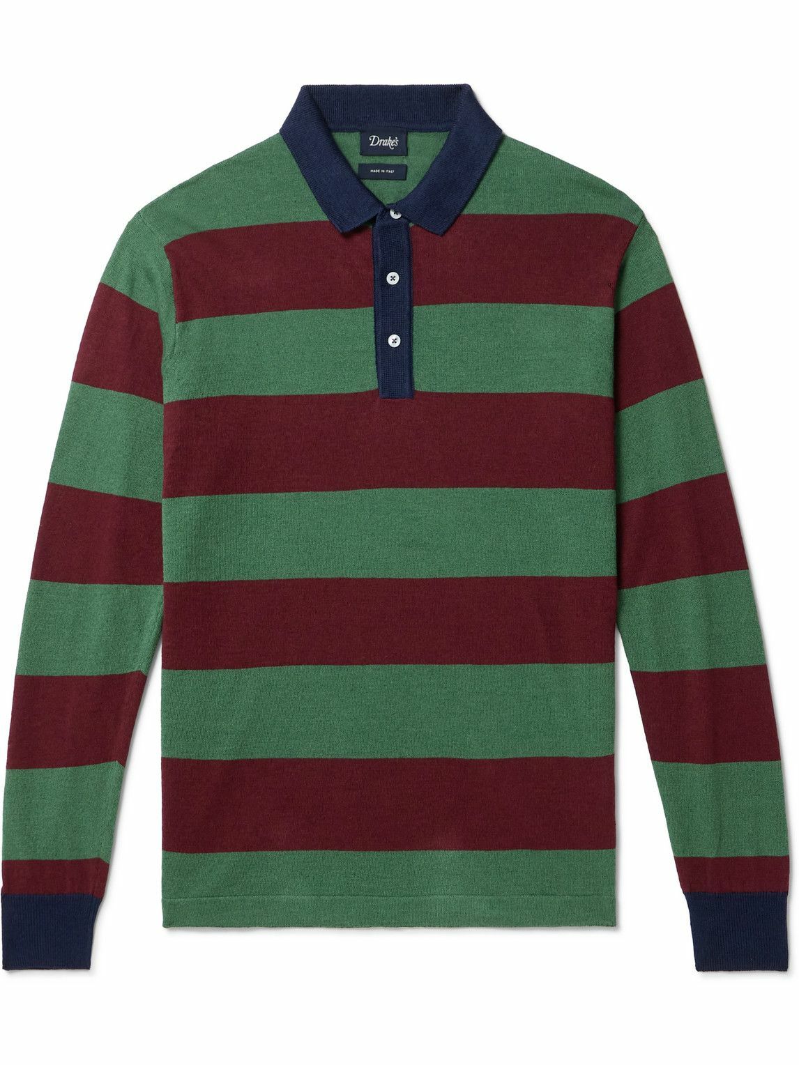 Drake's - Striped Linen and Cotton-Blend Jersey Rugby Shirt - Green Drake's