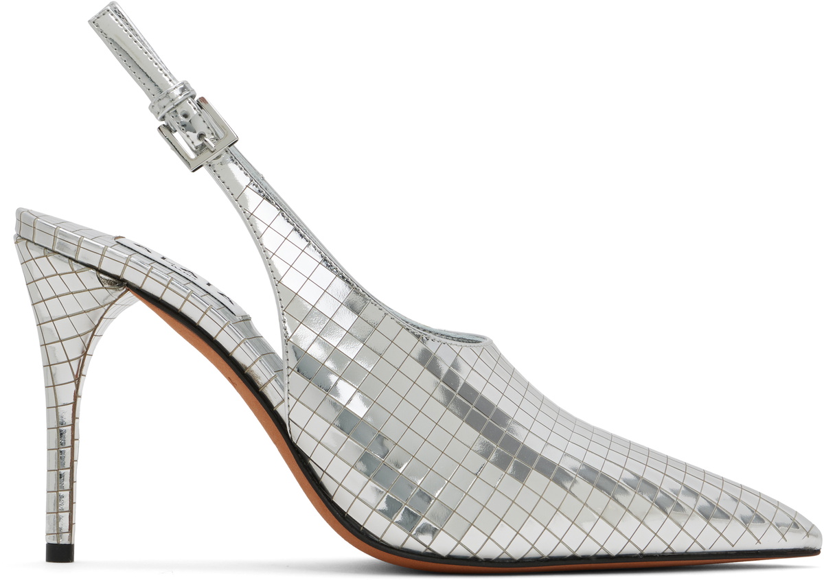 ALAÏA Silver Art Deco Slingback Heels ALAÏA
