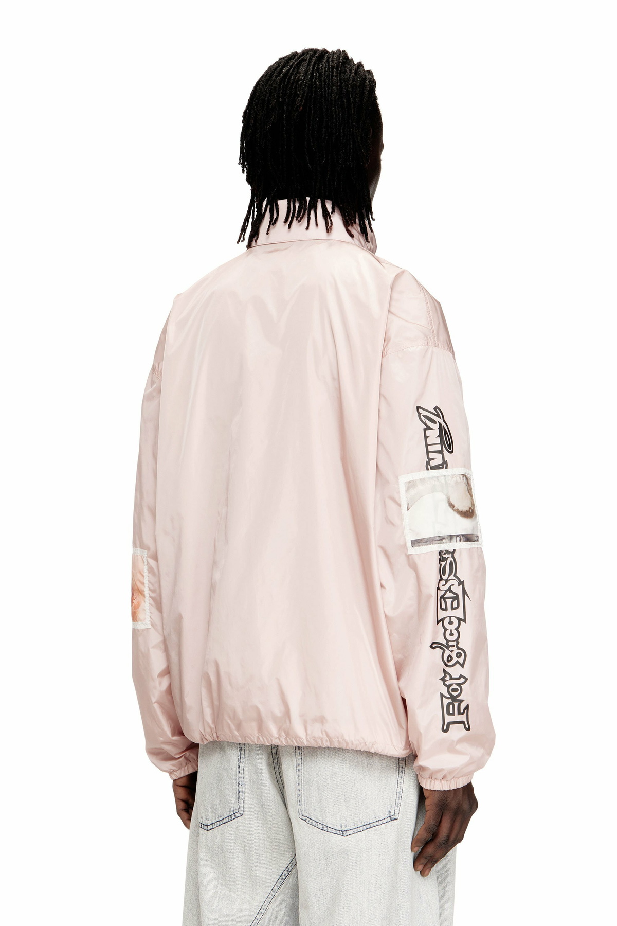 Diesel Windbreaker with graphic patches - Jackets Mens in Pink Diesel