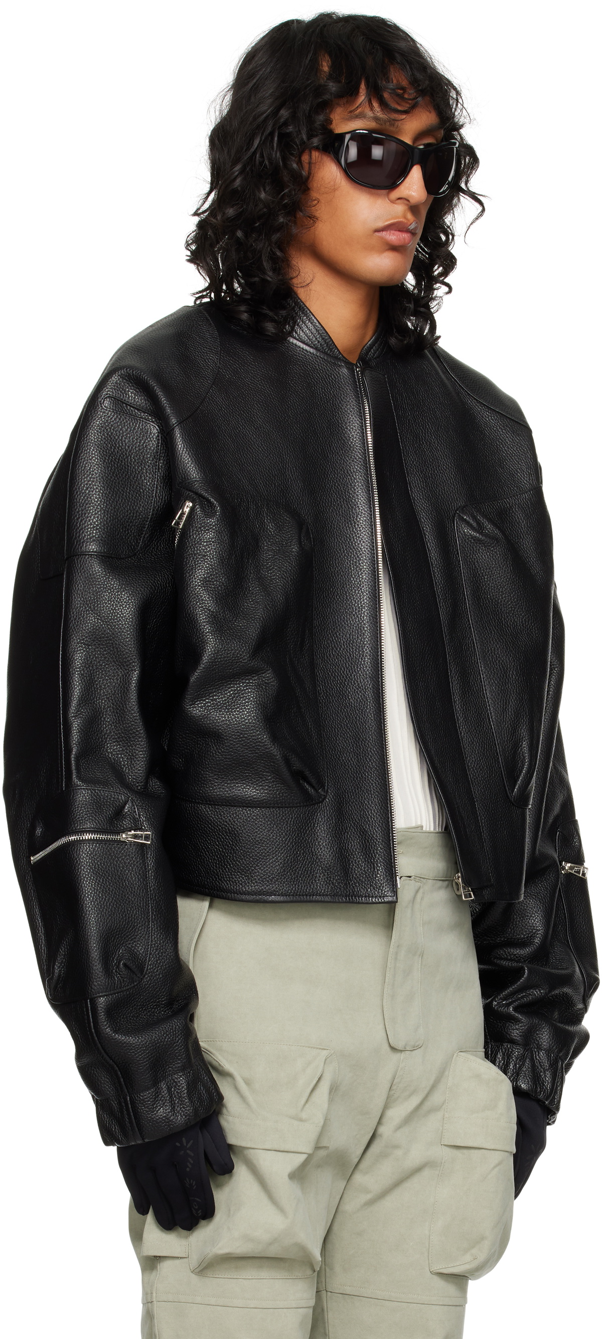 Tondolo Black Ecco Leather Bomber Jacket Tondolo