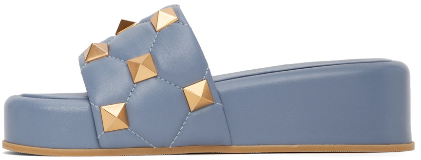 Valentino Garavani Blue Roman Stud Platform Slides Valentino Garavani