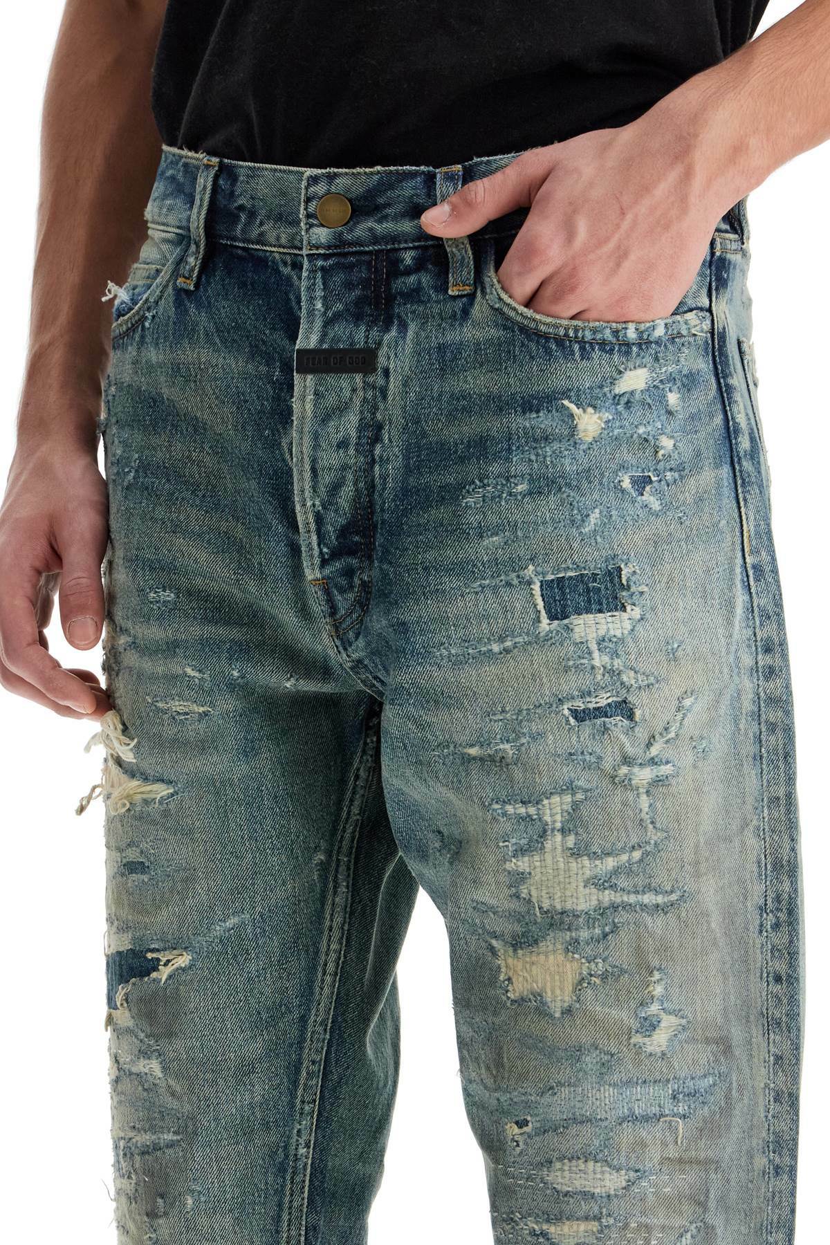 FEAR OF GOD distressed straight cut jeans with a Light blue Fear Of God