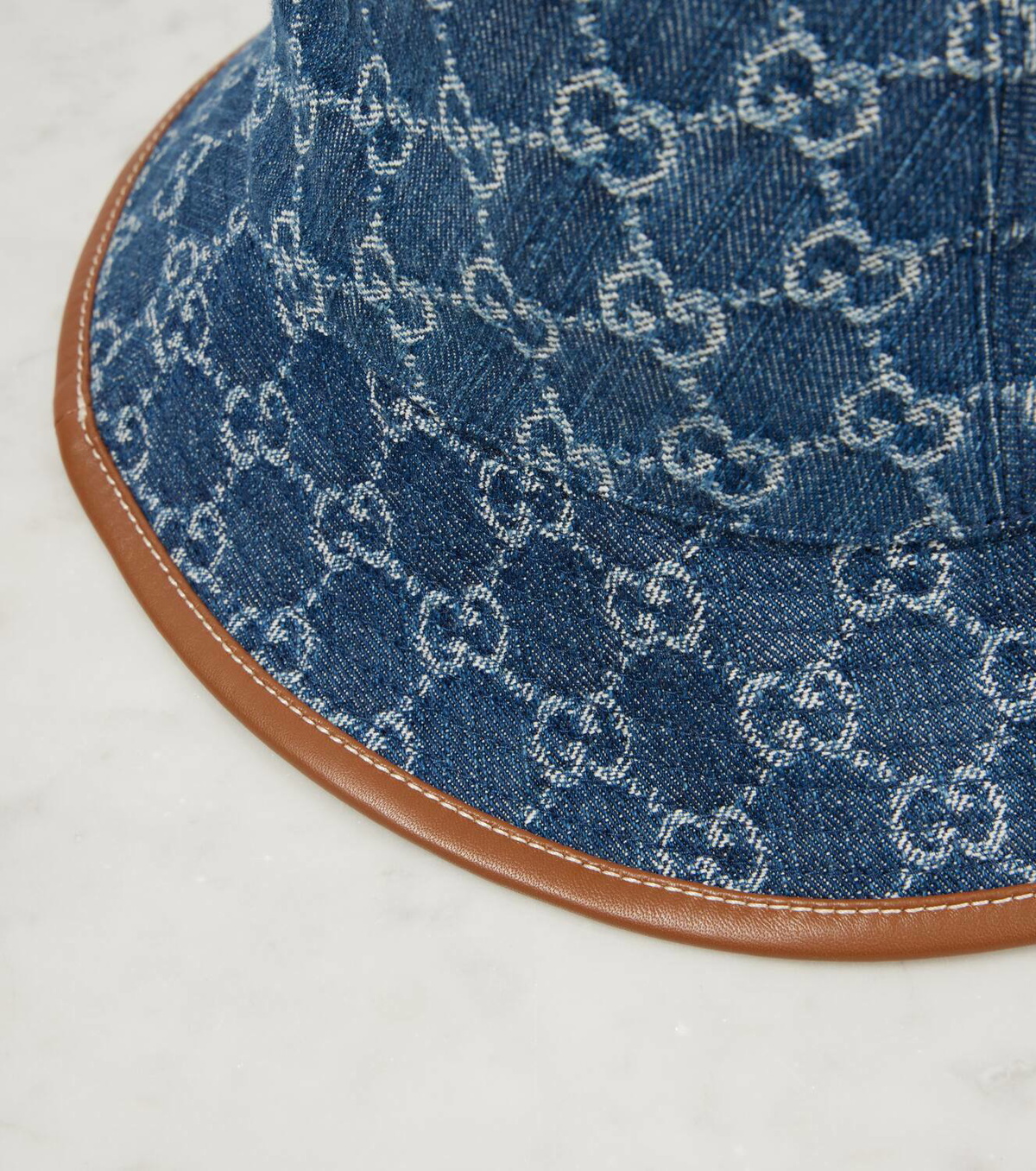 Gucci GG Canvas leather-trimmed denim bucket hat Gucci