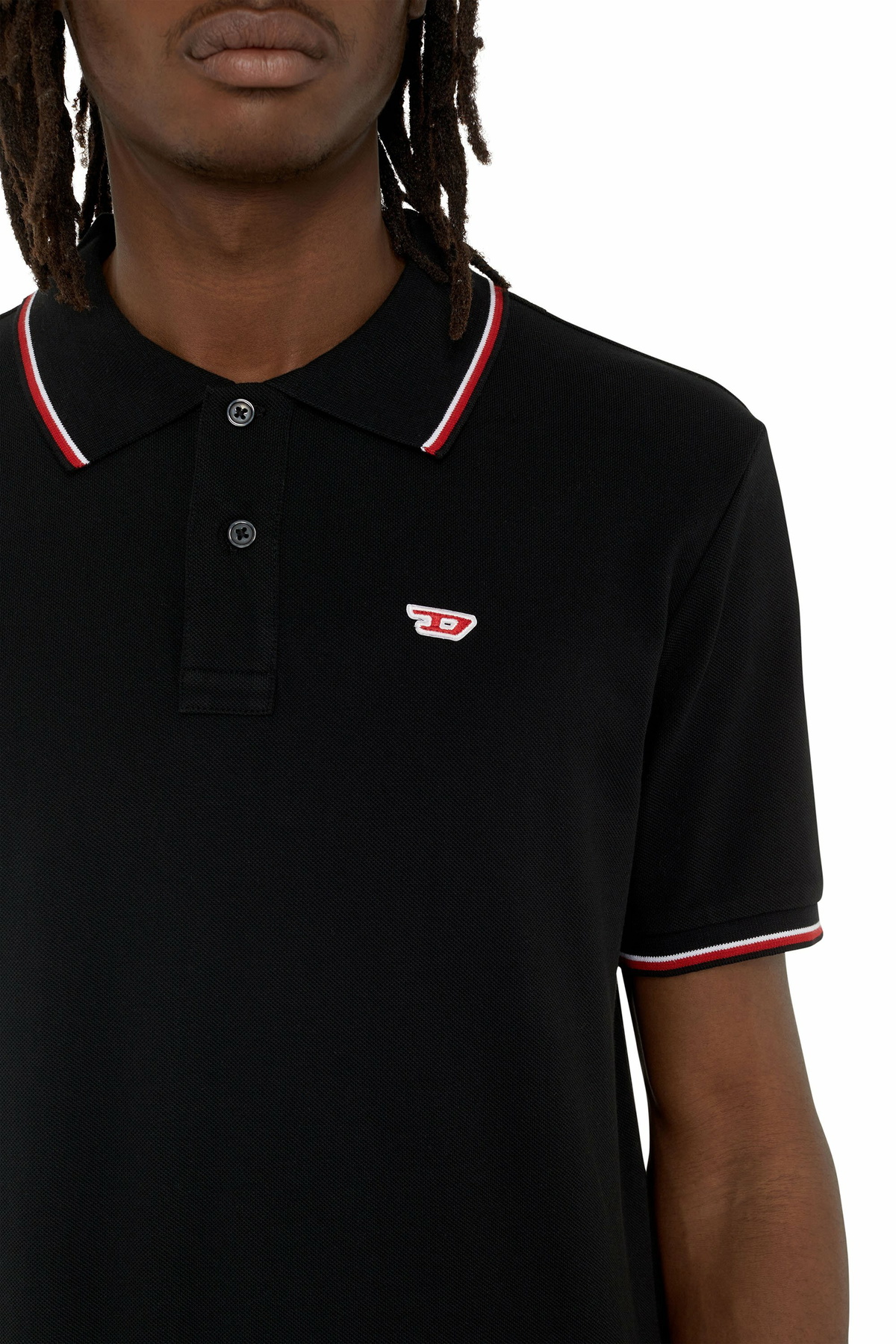Diesel Polo shirt with striped trims - Polos Mens in Black Diesel