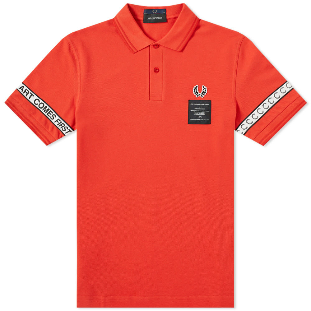 Fred Perry Authentic x Art Comes First Taped Pique Shirt in Fire Red ...