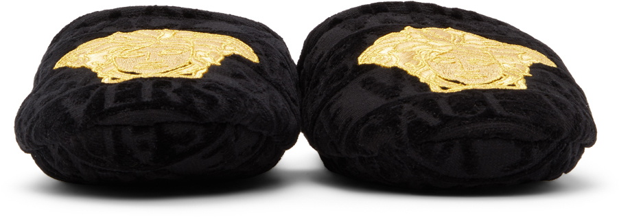 Versace Black & Gold Medusa Head Slippers Versace