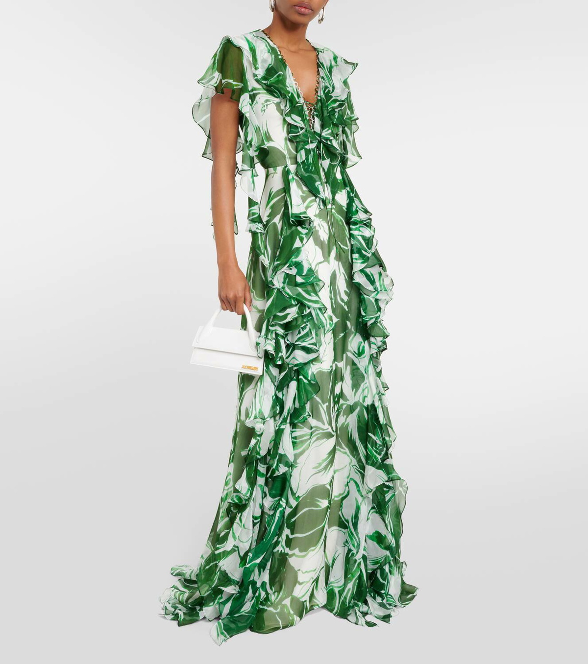 Costarellos Kalina printed ruffled silk gown Costarellos