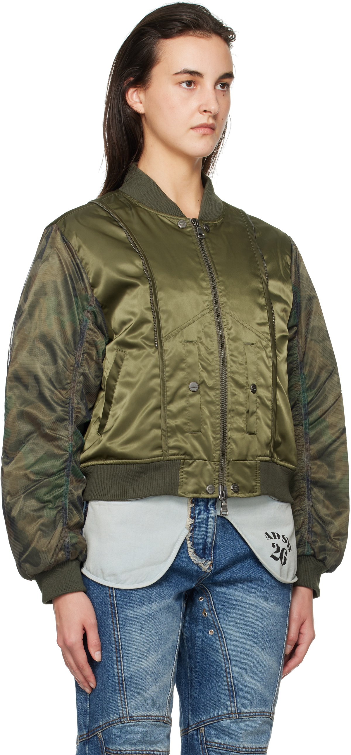 Andersson Bell Khaki Mesh Sleeve Bomber Jacket Andersson Bell