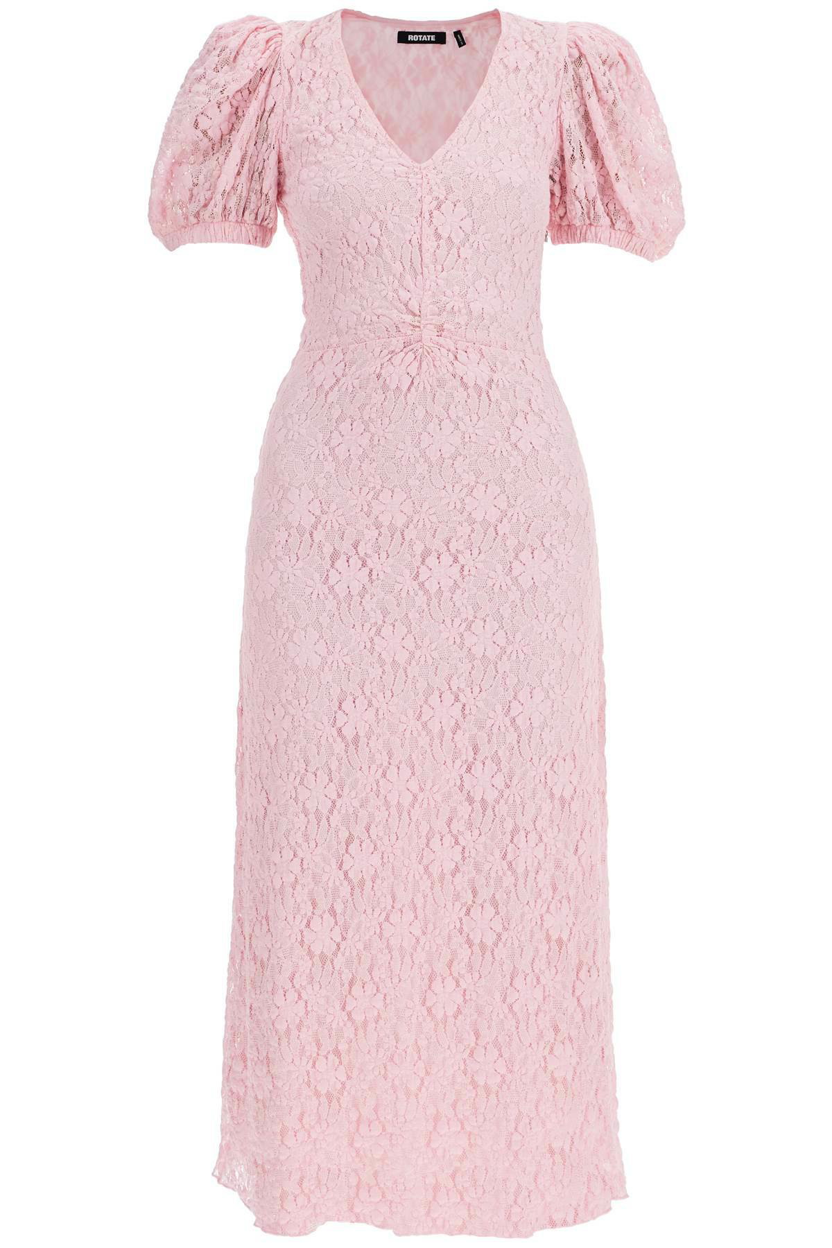 ROTATE pink lace midi dress with puff sleeves Pink Rotate