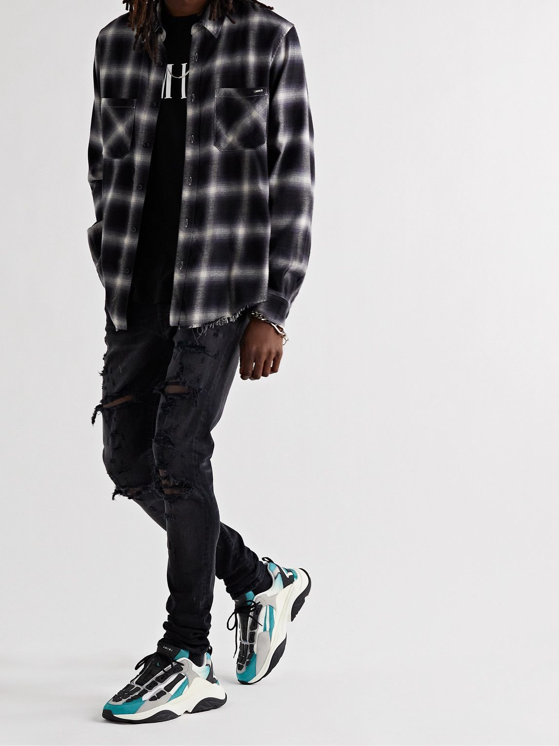 AMIRI - Bone Runner Nubuck-Trimmed Mesh Sneakers - Blue Amiri