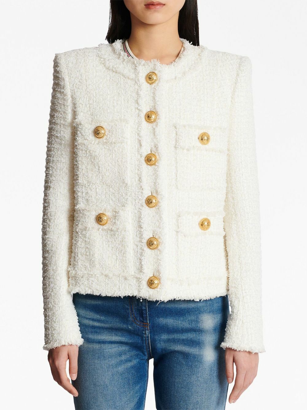 BALMAIN - Collarless Tweed Jacket Balmain