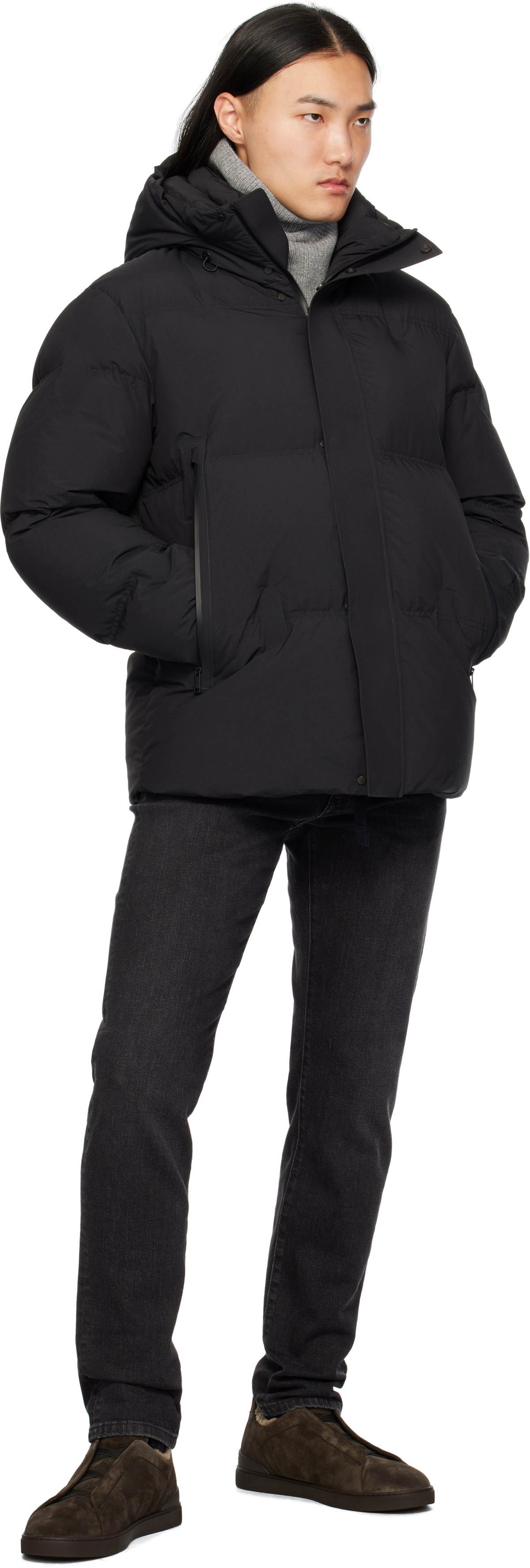 ZEGNA Black Hooded Down Jacket Zegna