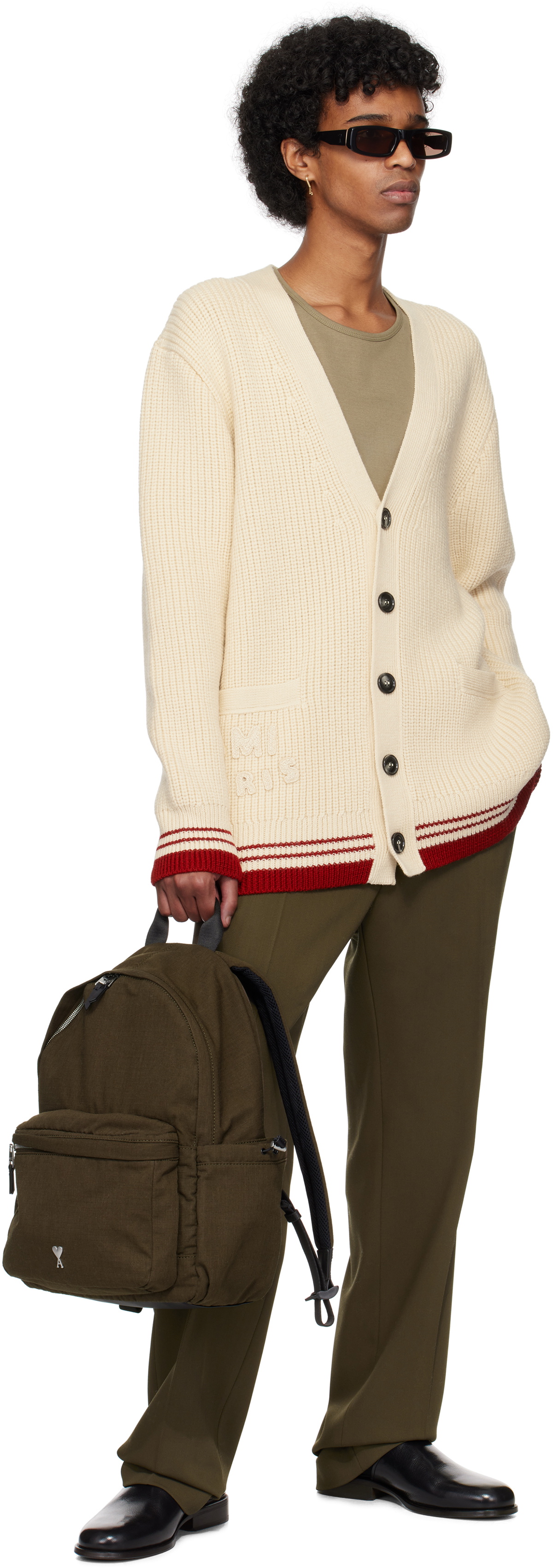 AMI Paris Khaki Canvas Ami de Coeur Backpack AMI