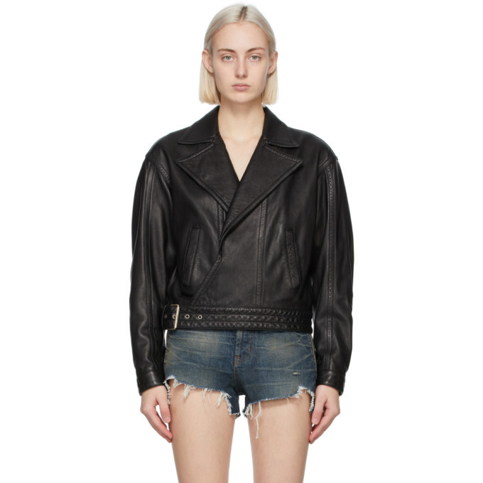 Saint Laurent Black Leather Oversized Motorcycle Jacket Saint Laurent