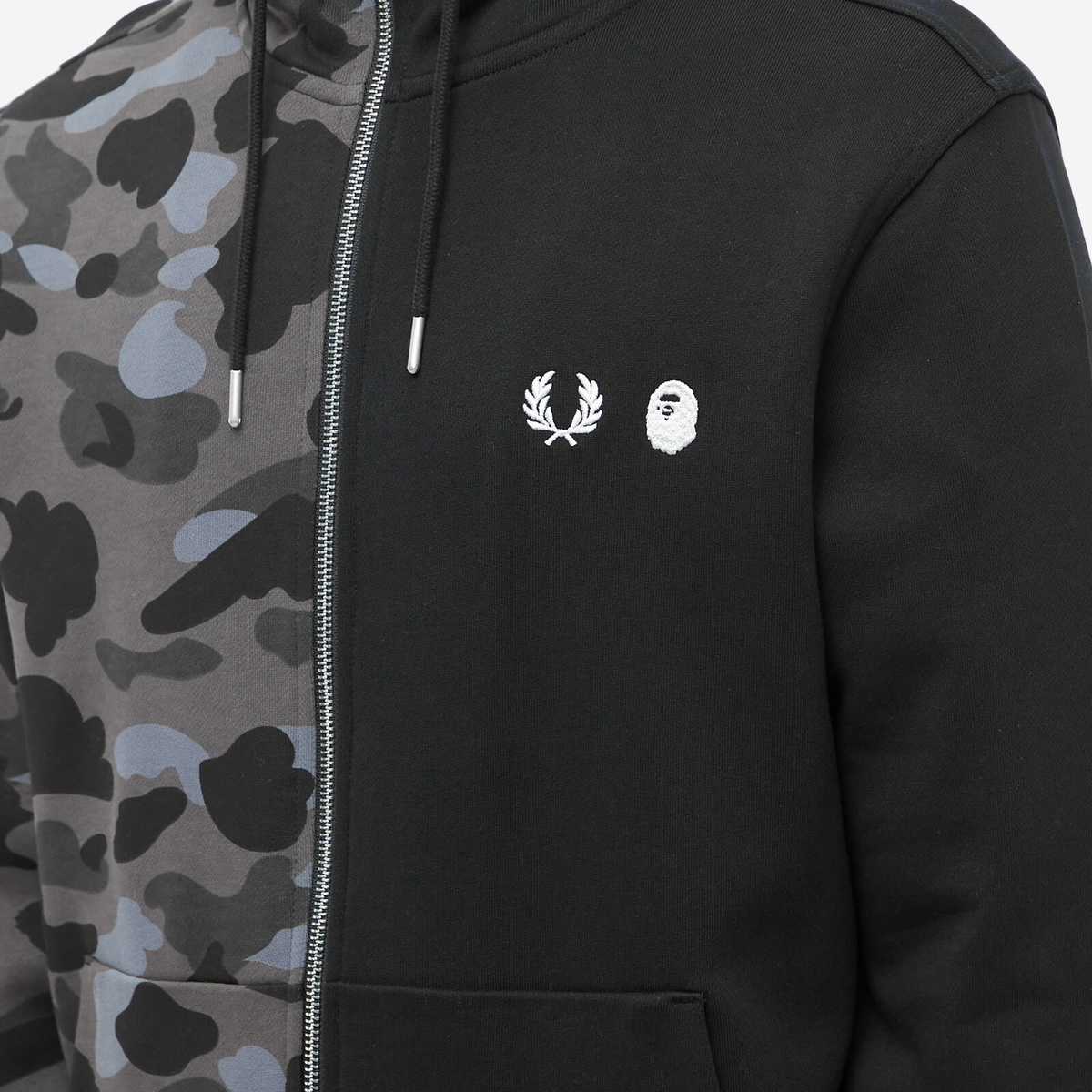 Fred Perry x BAPE Split Camo Zip Through Hoody in Black Fred Perry