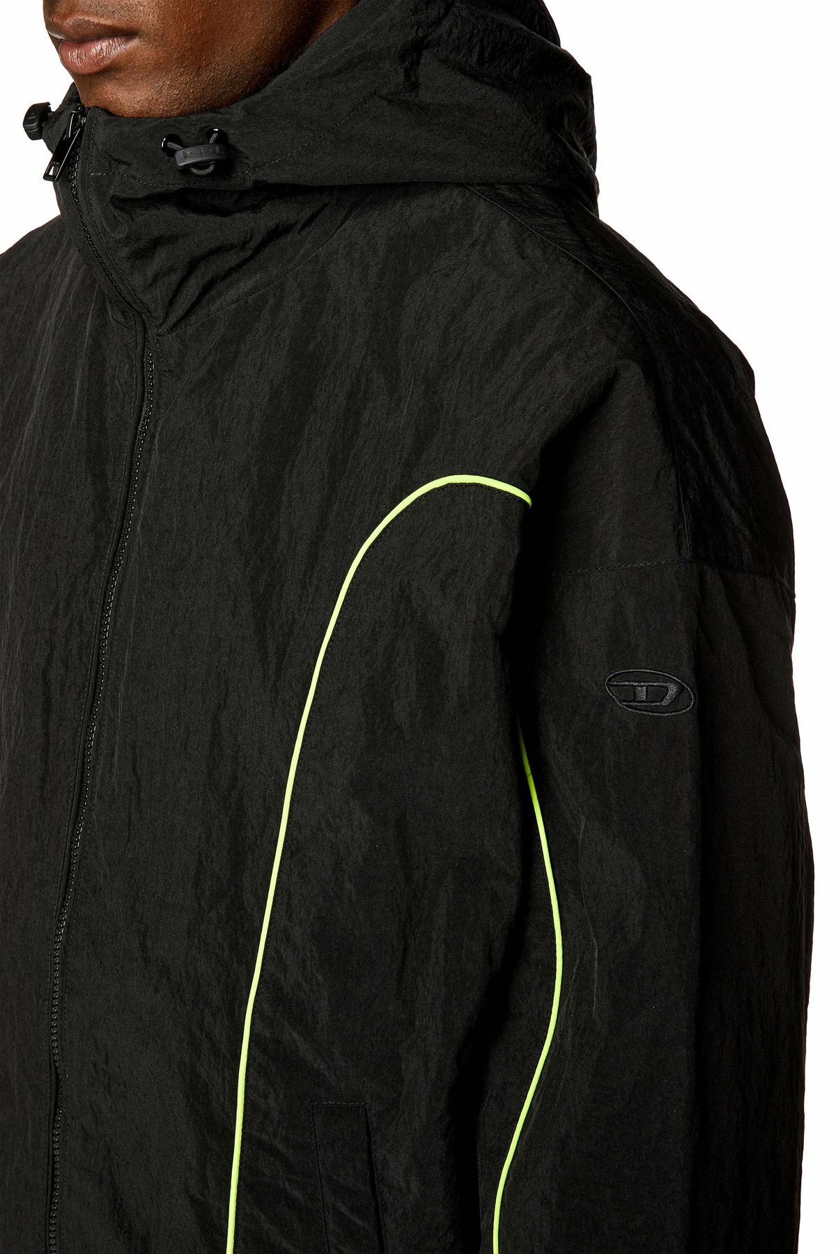 Diesel Padded hooded jacket in wrinkled nylon - Jackets Mens in Black ...