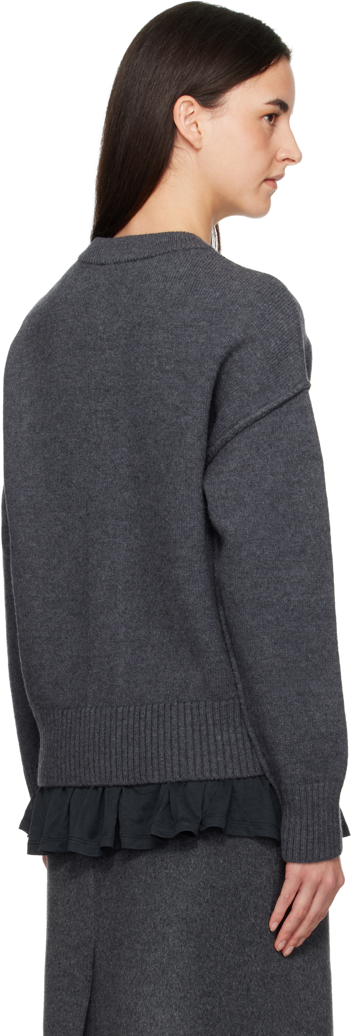 AMI Paris Gray Felted Merino Wool Knit Ami de Coeur Cardigan AMI