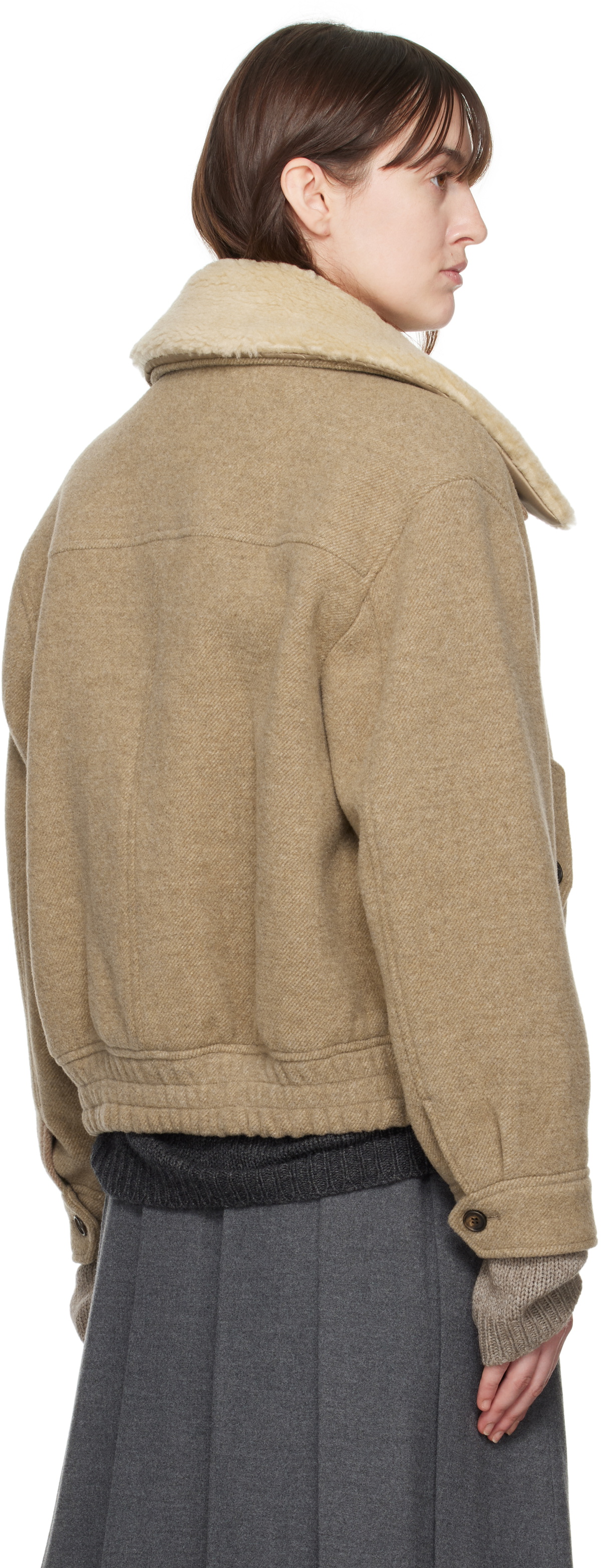 Dunst Beige Detachable Faux-Shearling Collar Bomber Jacket Dunst