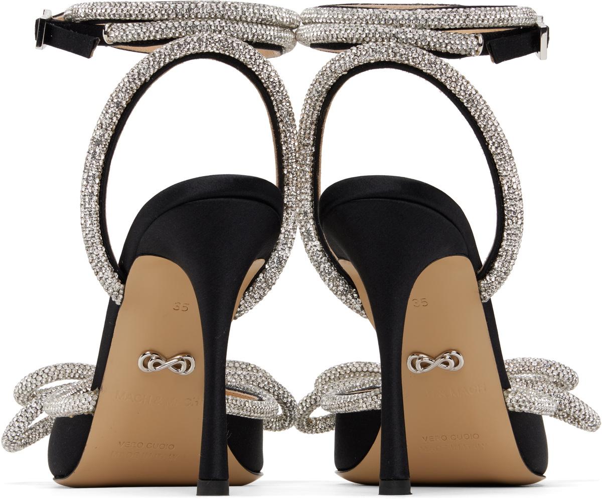 MACH & MACH Black Double Bow Satin Heels MACH & MACH