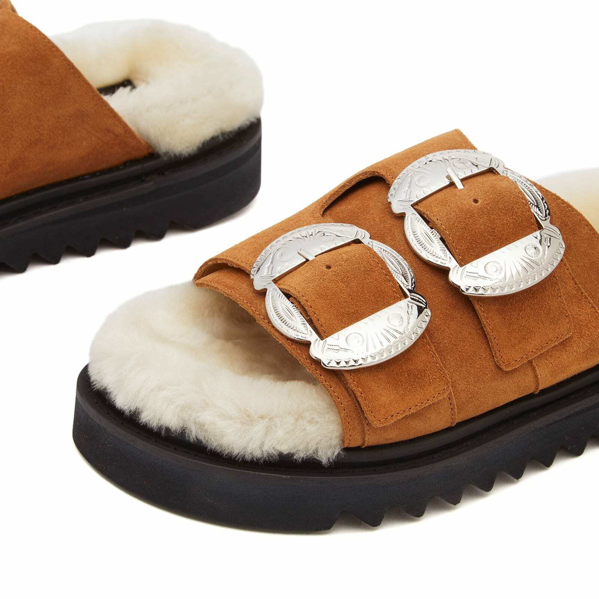 Toga Pulla Women's Fluffy Buckle Sandals in Brown Toga Pulla