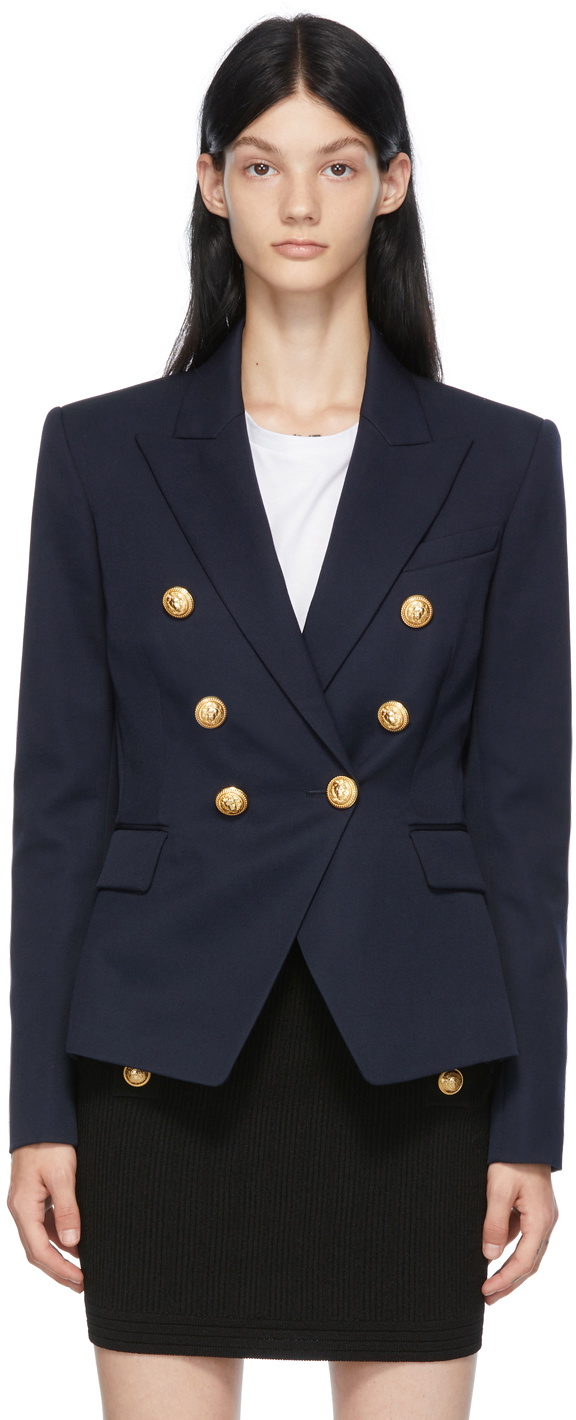 Balmain Navy Wool Six-Button Permanent Blazer Balmain