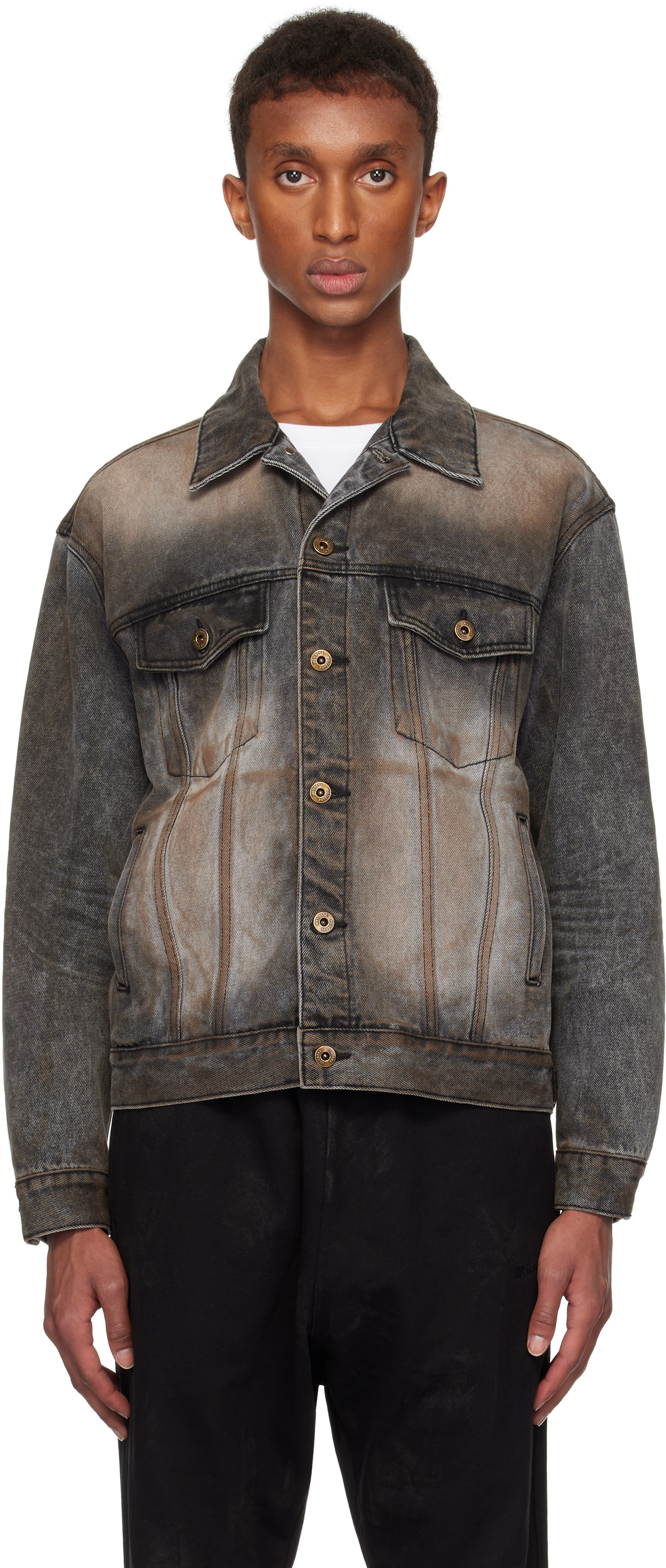 We11done Black Washed Denim Jacket We11done