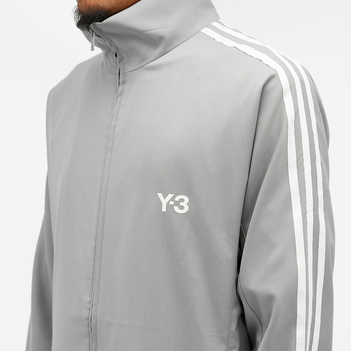 Y-3 Men's Refined Wool 3-Stripe Track Top in Grey Y-3