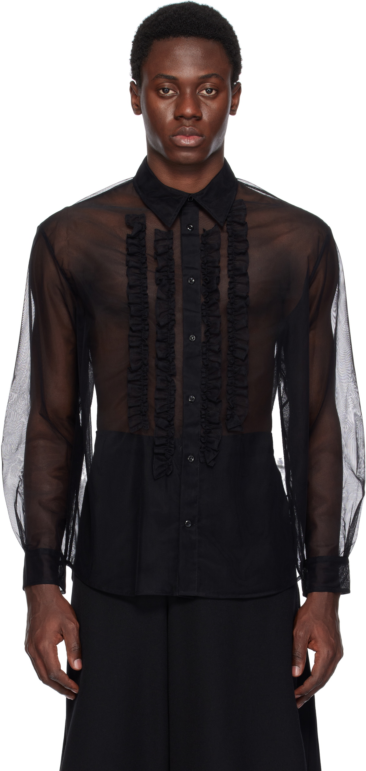 Simone Rocha Black Sheer Ruffle Bib Prom Shirt Simone Rocha